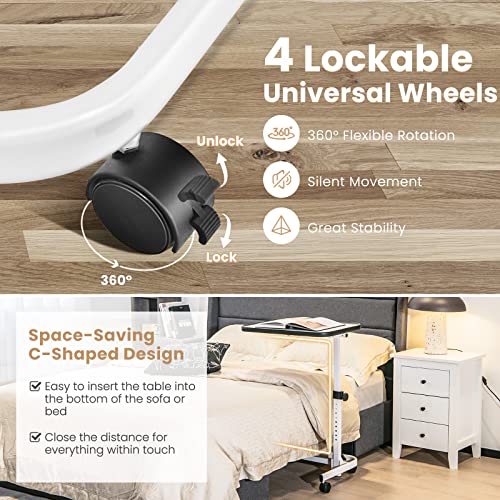 Tangkula Overbed Table with Wheels, Rolling Bedside Table with 9-Level Adjustable Height 29β-37β, Multi-Angle Tilt Tabletop, C Shaped Hospital Bed Table Laptop Desk, Sofa Bed Wheelchair Side Table