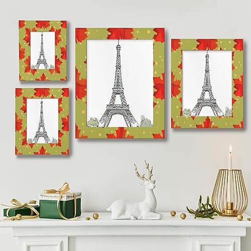 Gublec 5x7 Frame for Wall Decor Maple Leaves Red Wood Photo Frame with High-Clarity Plexiglas Picture Frames for Farmhouse Living Room Office Desk
