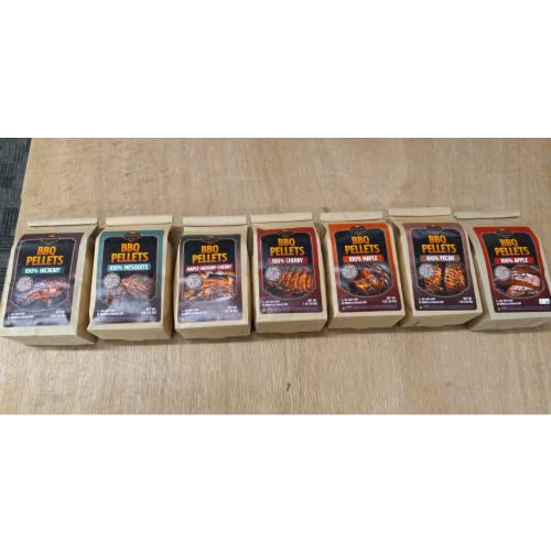 Lumber Jack BBQ 7 Varieties BBQ Pellet Pack - 1 Pound Bags - 100 Percent (Apple, Cherry, Pecan, Hickory, Maple-Hickory-Cherry, Mesquite and Maple) - 2Day Shipping