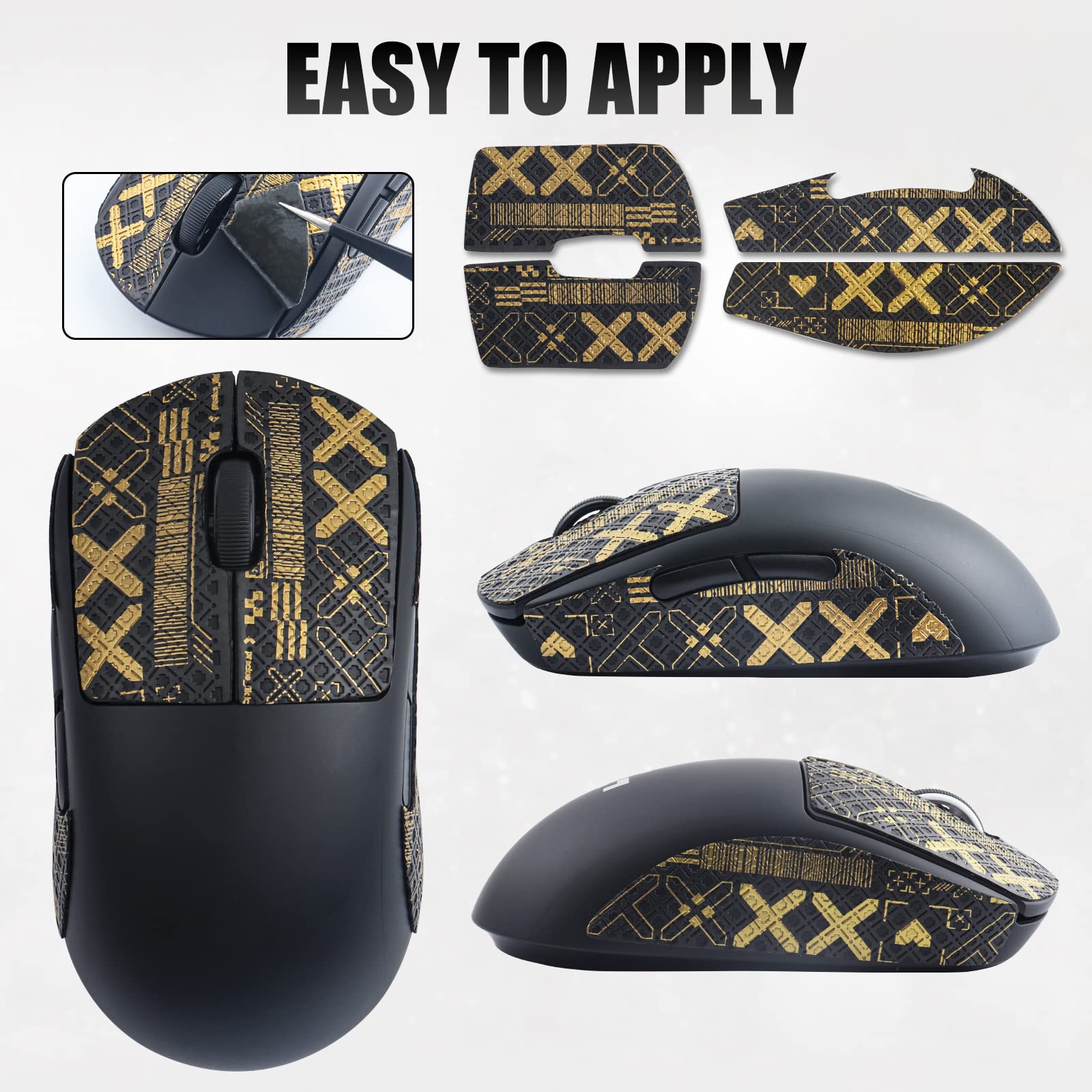 Hyekit Mouse Grip Tape for Logitech G PRO X Superlight Anti-Slip Grip Tape for Mouse - Sweat Resistant - Easy to Use Self-Adhesive Design - Pre-Cut - Professional Mice Upgrade Kit(Black Gold)