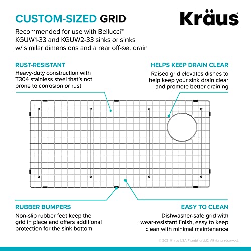 KRAUS KBG-GR2814 Bellucci Series Stainless Steel Kitchen Sink Bottom Grid with Soft Rubber Bumpers for 33-inch Kitchen Sink