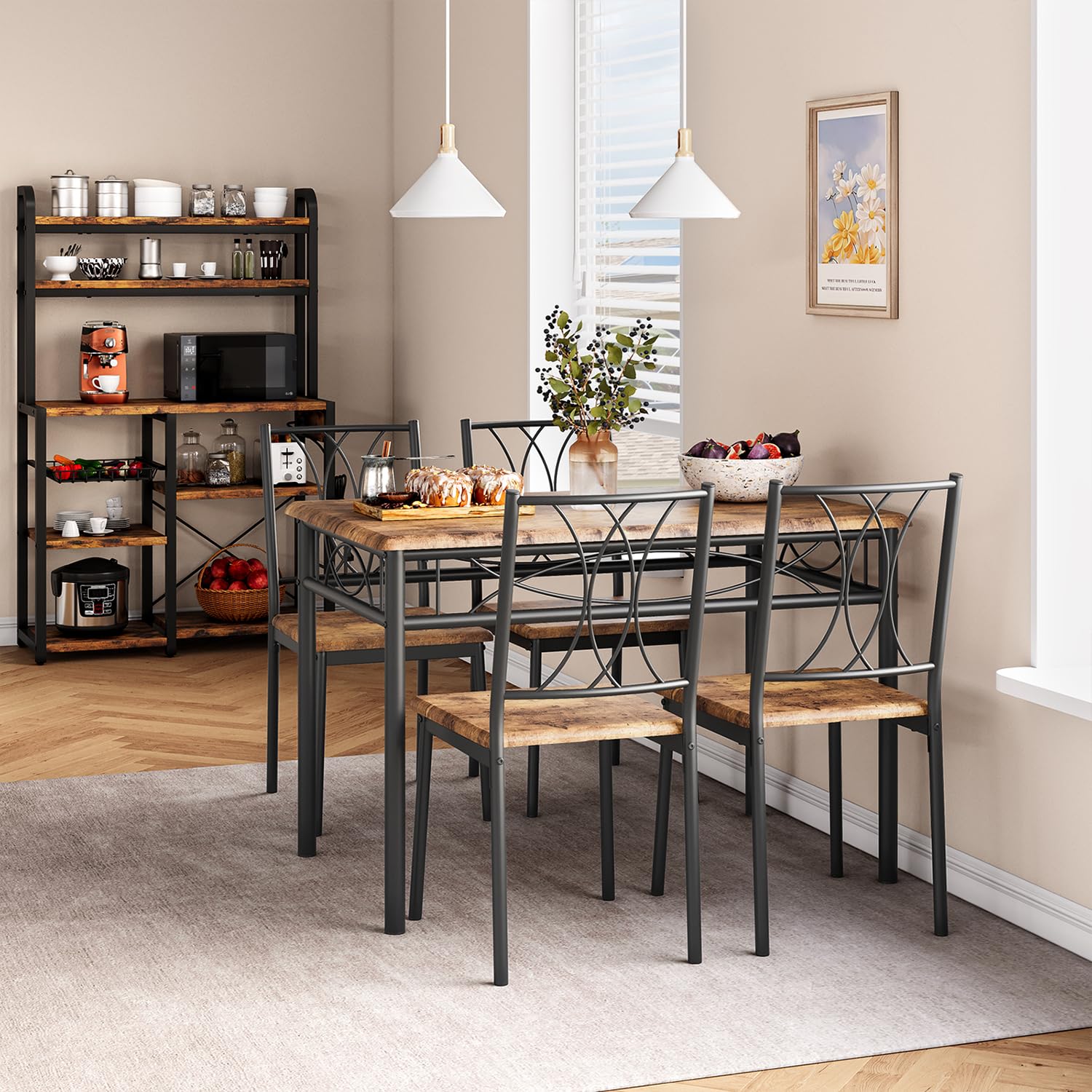 Fancihabor Dining Table Set for 2, Kitchen Table and Chairs for 2, Square Dining Room Table Set with 2 Upholstered Chairs, 3 Piece Kitchen Table Set for Small Space, Apartment, Rustic Brown
