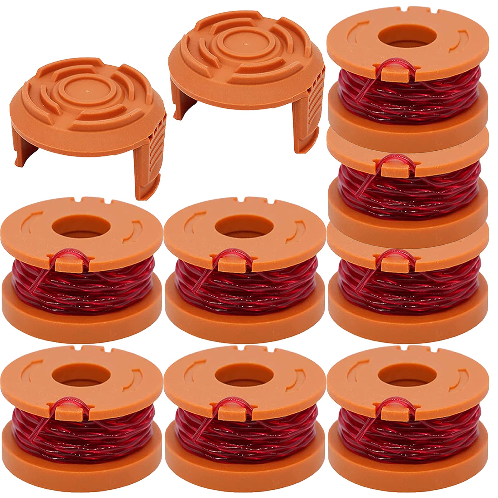 Fyange 10ft 0.065" Line String Trimmer Replacement Spool for Worx WA0010 WG180 WG163 WG175 Electric Trimmer/Edger Weed Eater Line 10ft 0.065 ”+ 2 Pack Spool Cap Covers (8 Spools, 2 Caps)