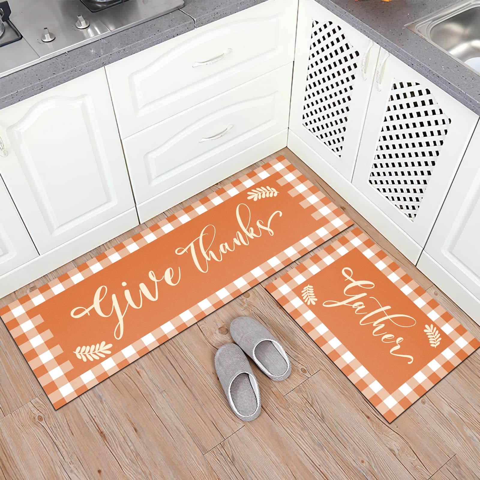 HOLVDENG Easter Bunny Kitchen Mat Set of 2 Non Slip Thick Kitchen Rugs and Mats for Floor Comfort Standing Mats for Kitchen, Sink, Office, 17"x47"+17"x28"