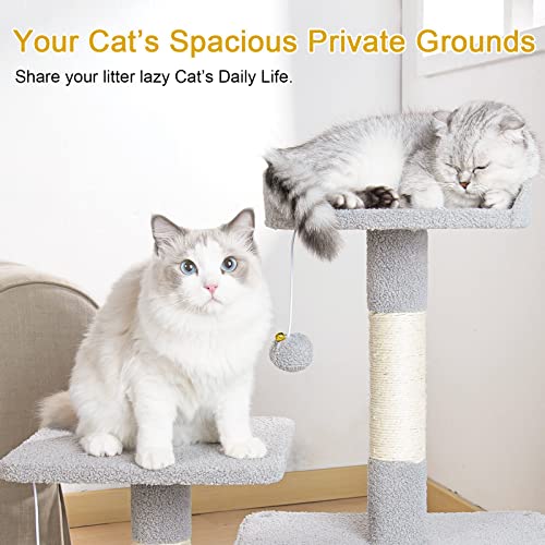 Upgraded Cat Tree for Indoor Cats - Babole Pet 30.3 inch Tall Cat Tower,Cat Condo with Large Perch Spacious Cat Cave and Scratching Post for Kittens,Adult Cats,Cat Furniture with Jump Platform,Grey.