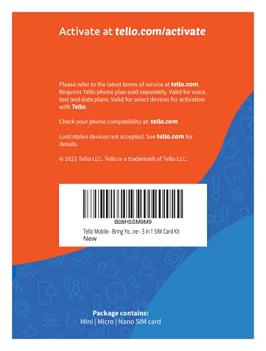 Tello Mobile - Bring Your Own Phone - 3 in 1 GSM SIM Card Kit