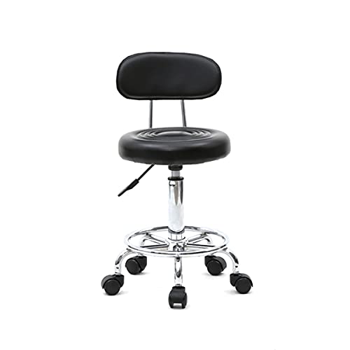 NALLBEIRRAA PU Leather Rolling Stool with Foot Rest Ergonomic Swivel Height Adjustment Task Chair Work Office Massage Stools for Spa Drafting Salon Tattoo Clinic Dentist Beauty Home Office (Black9)