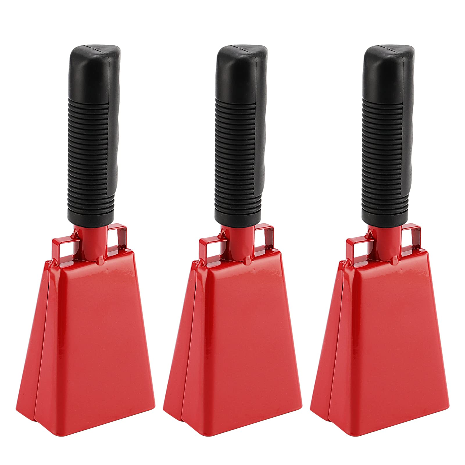 HOZEON 3 Pack Steel Cow Bell, Noise Makers Cowbells with Handle, Loud Call Bell Percussion Cheering Bell for Cheers, Sporting Events, Farm, Party, Red