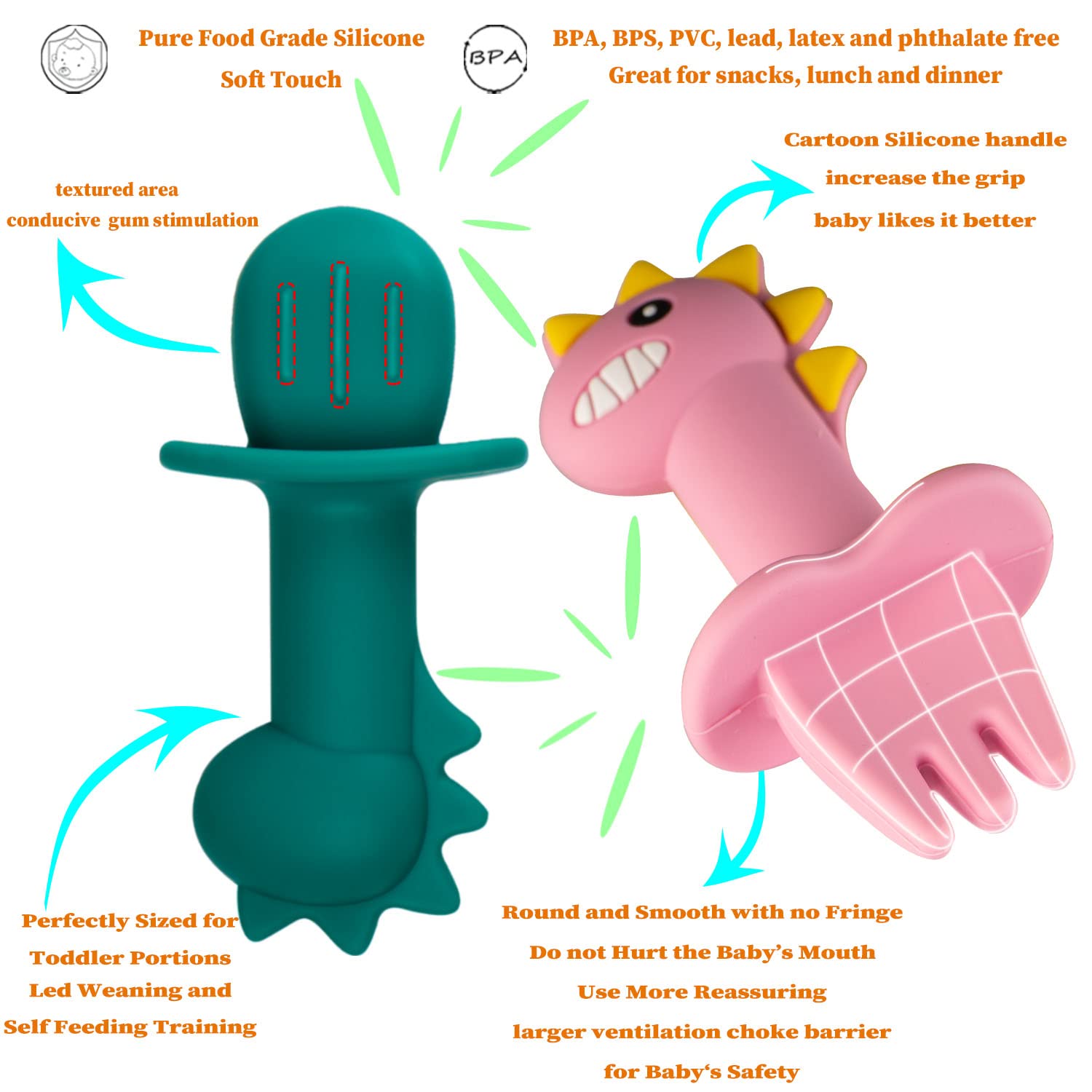 NICINGU Silicone Toddler Dinosaur Feeding Placemat Sets with Spoon and Forks,Baby Push Pop Bubble Suction Divided Plate Utensils Sets,Kids Led Weaning Dish Sets-Pink Dinosaur Placemat Sets
