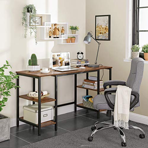 VASAGLE Computer Desk, 54 Inch Writing Desk with 4 Shelves for Home Office, Industrial Style PC Laptop Table, Spacious Storage, Rustic Brown and Black ULWD54X