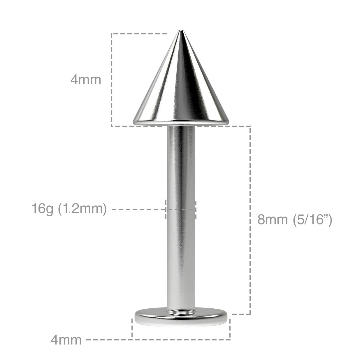 Evonix 16g Implant-Grade G23 Titanium Labret Lip Stud Monroe Piercing Jewelry 8mm Flat Back Ring 4mm Spikes