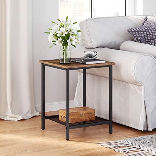 VASAGLE End Table,2-Tier Nightstands Side Table Night Stand Bedside Desk for Small Space in Living Room, Bedroom, , Steel Frame, Easy Assembly, 1 Pack, Chestnut Brown and Black, ULET202B07