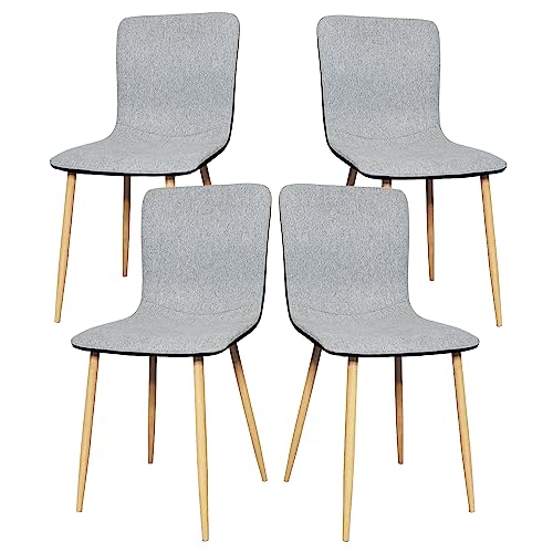 Fangflower Set of 4 Dining Chairs Fabric Cushion, Leather Seat Back, Metal Legs for Kitchen Living Room Hallway, Greyblack