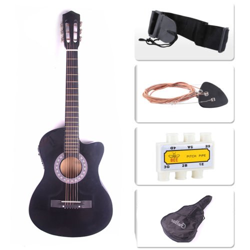 Electric Acoustic Guitar Cutaway Design With Guitar Case, Strap, Tuner Black