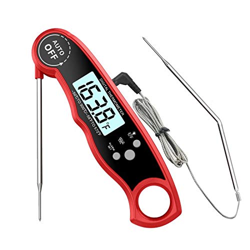 KANGYA In Oven Digital Meat Thermometer,Updated Dual Probe Instant Read Oven Safe with Alarm Function Big Back-light Screen Magnetic Portable for Food Meat Kitchen Outdoor BBQ Cooking Grill Smoker,Red