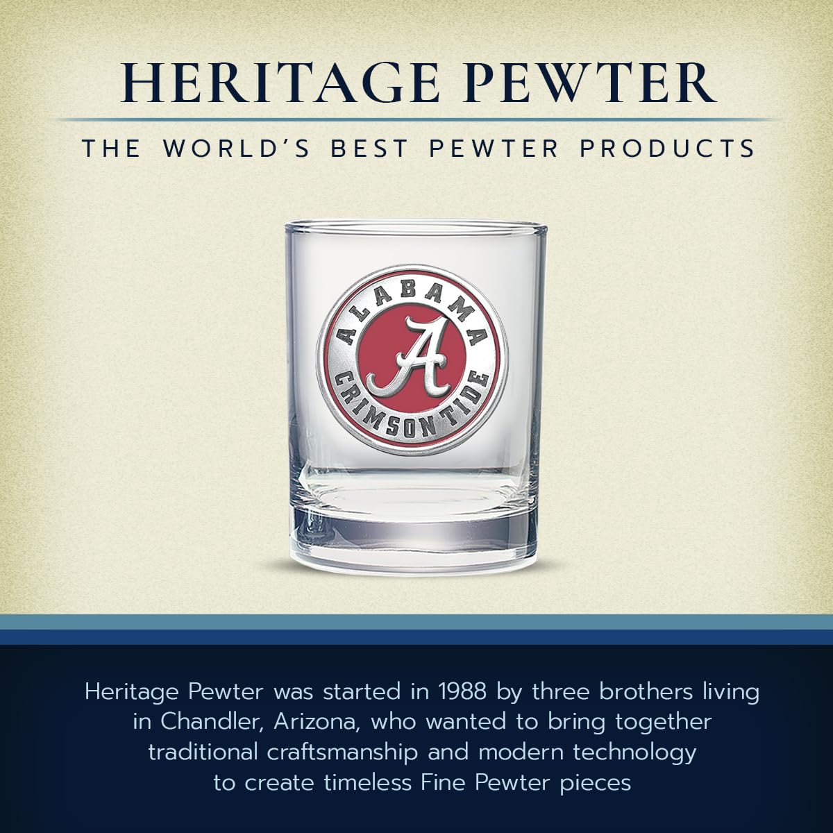 Heritage Pewter Alabama Clear Glass | 14 OZ Drinking Glass | Expertly Crafted Pewter Glass