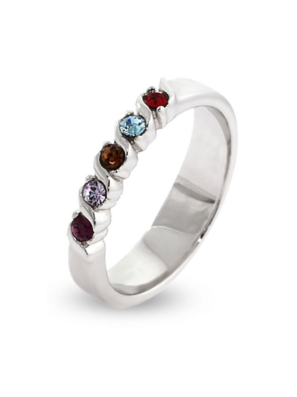 EVE'S ADDICTION Women's Sterling Silver Custom 5 Stone Simulated Birthstone Ring, ring sizes 8 Mother and Child Ring - Gift for Mom - Gifts for Mom