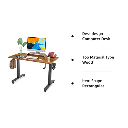 FAMISKY Crank Adjustable Height Standing Desk, 40 x 24 Inches Manual Stand up Desk, Sit Stand Workstation for Home Office with Handle and Splice Board, Black Frame/Walnut Top