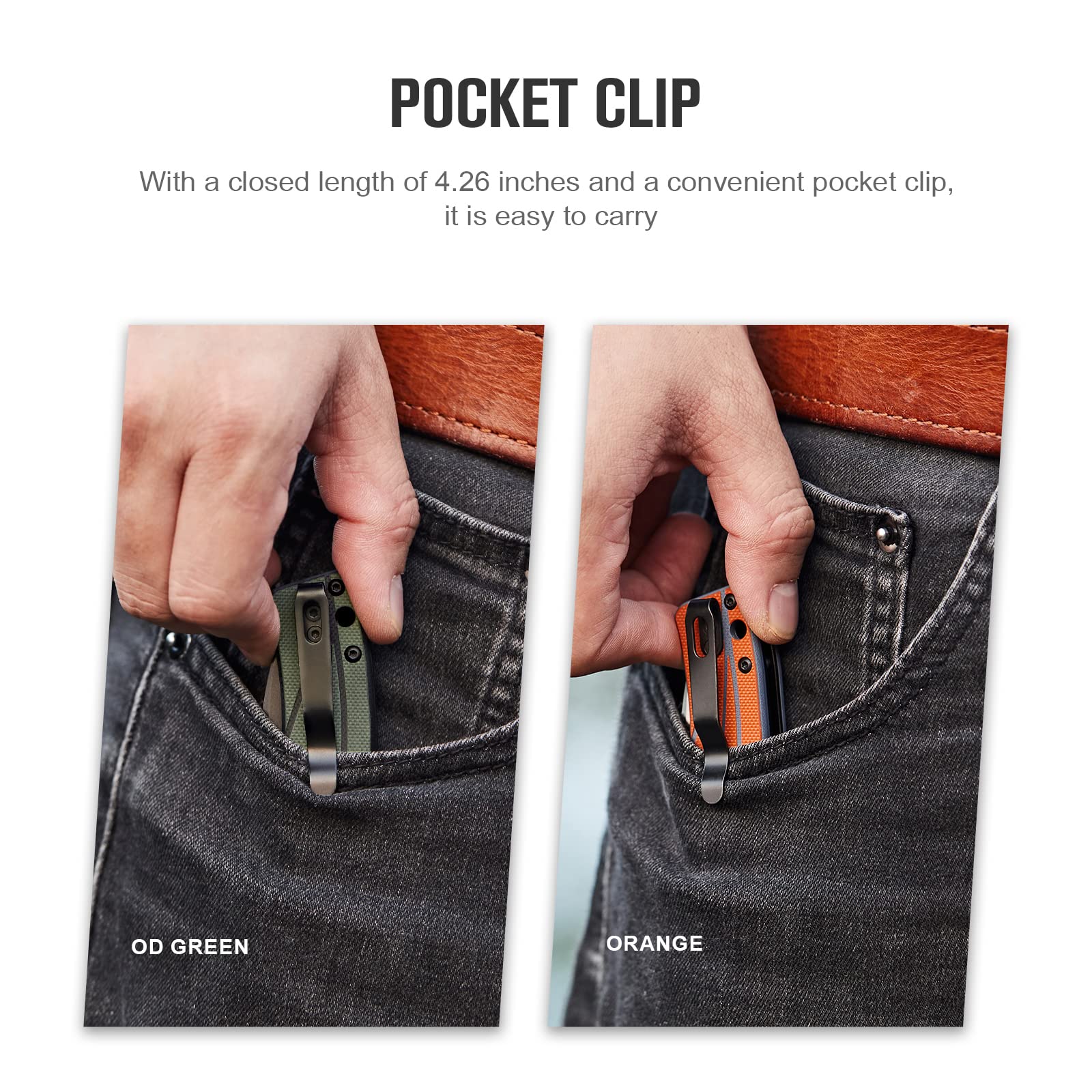 OKNIFE Mettle EDC Pocket Knife, 3.24 inch 154CM Folding Knife with Pocket Clip, G10 Handle Flipper Knife for Hunting, Camping and Work (Orange)
