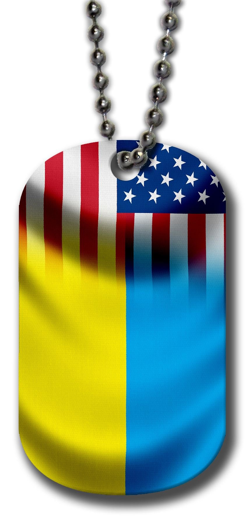 ExpressItBest Aluminum Dog Tag Necklace and Key Ring - Flag of Ukraine (Ukrainian) - Waves/USA