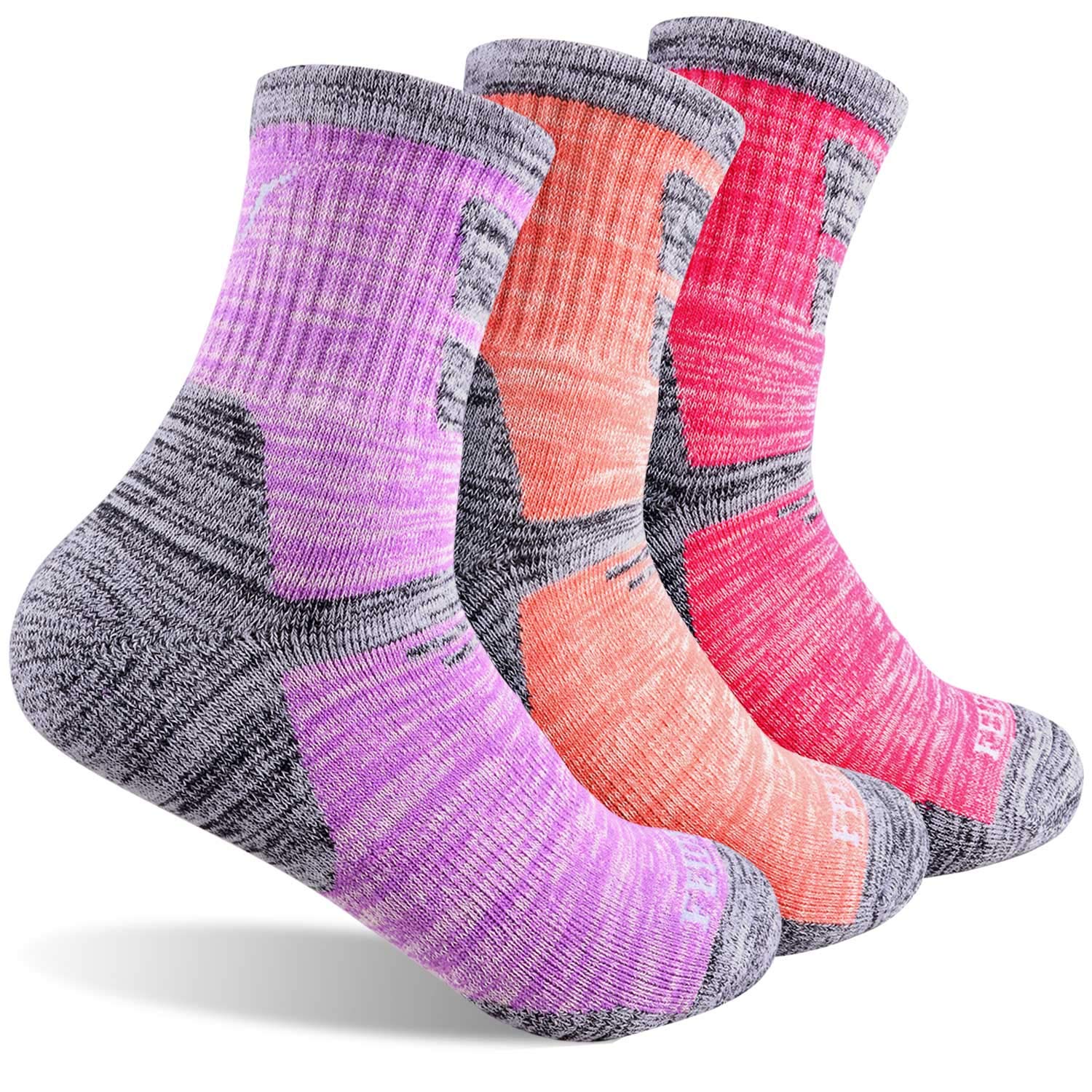 FEIDEER Women's Hiking Walking Socks, 3-Pack Outdoor Recreation Socks Wicking Cushion Crew Socks (3WS19103-M)