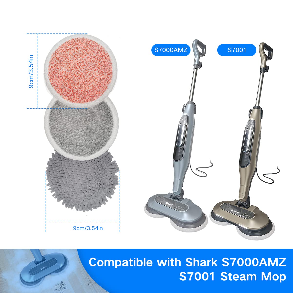 Home Times Steam Mop Pads,Floor Specialized Mop Cloth Set for Shark S7000,S7001,Shark S7000 AMZ Vacuum Machine Reusable Pads (2 Heavy Scrub Pads+2 Scrub Pads+2 Soft Pads)