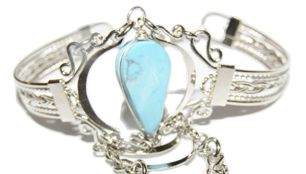 Exquisite Peruvian Alpaca Silver Slave Bracelet (Blue Turquoise)