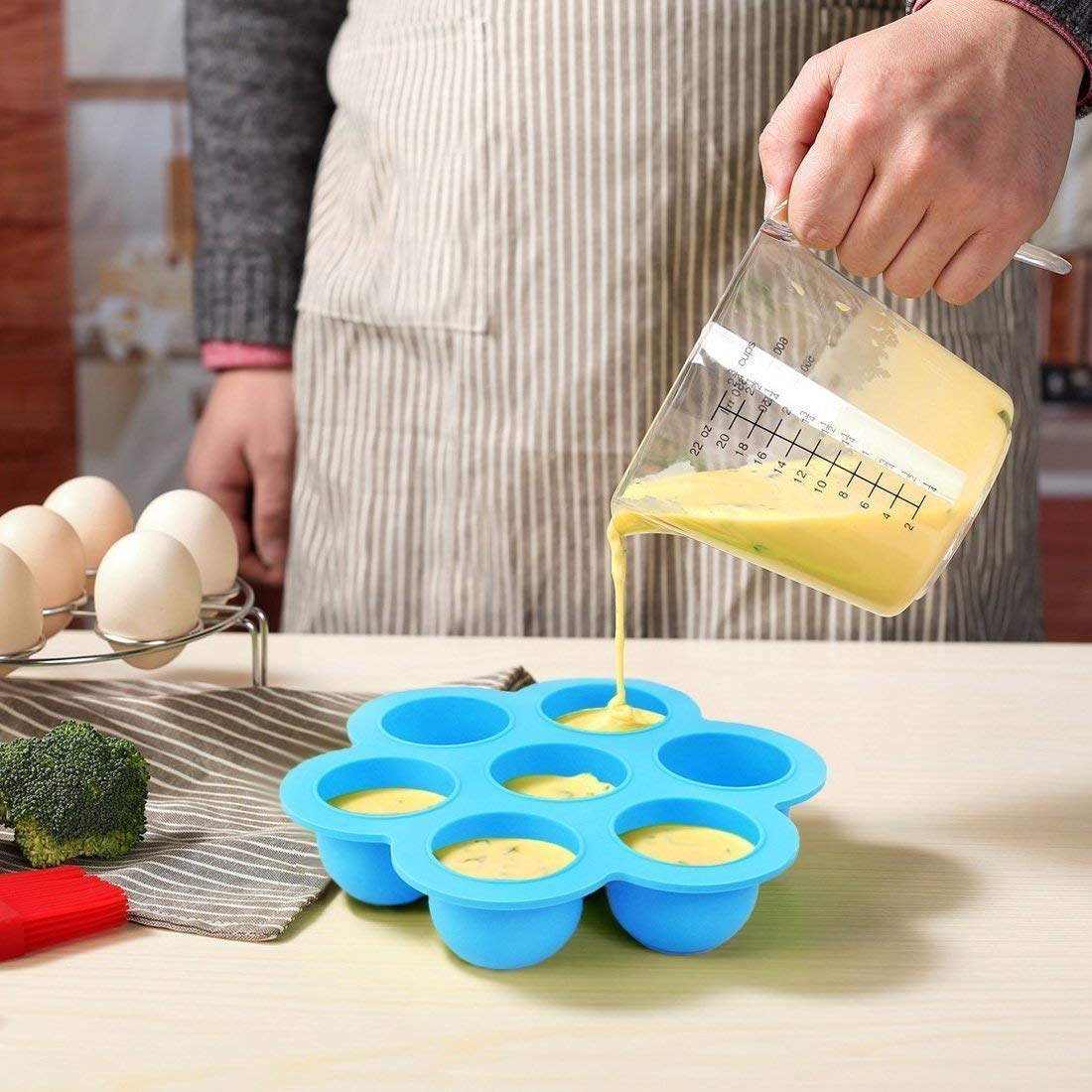 Jelacy 2 Pack Silicone Egg Bites Mold Accessories-Fits Instant Pot 5,6,8 qt Pressure Cooker Baby Food Freezer Tray with Lid, Pink/blue
