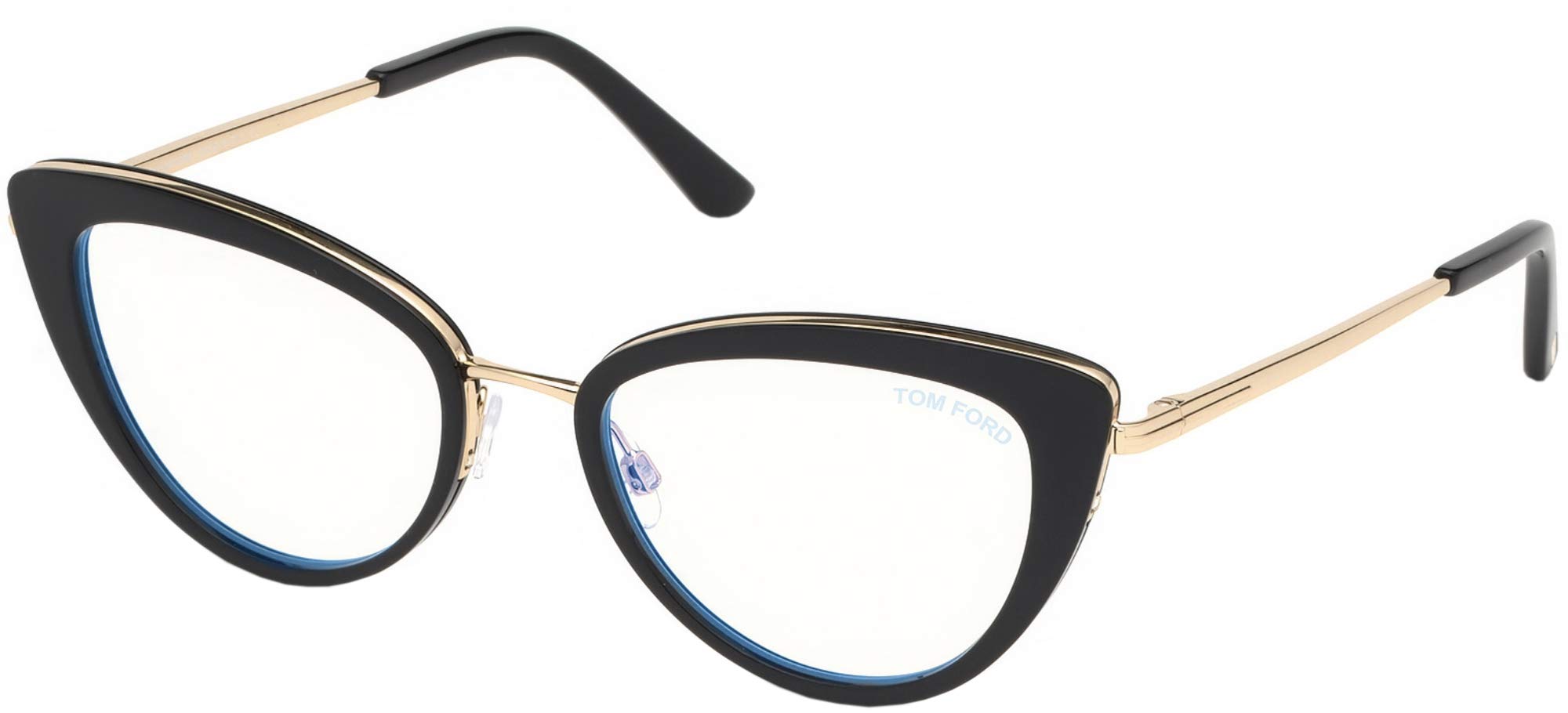 Eyeglasses Tom Ford FT 5580 -B 001 Shiny Black, Rose Gold/Blue Block Lenses