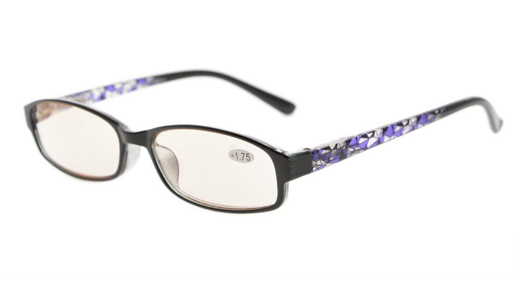 Eyekepper Computer Readers with Anti Blue Light Function, Crystal Clear Spring Hinged and Magnified Tablet and Electronics Reading Glasses for Woman with Amber Tinted Lens (Purple Pattern, 2.50)