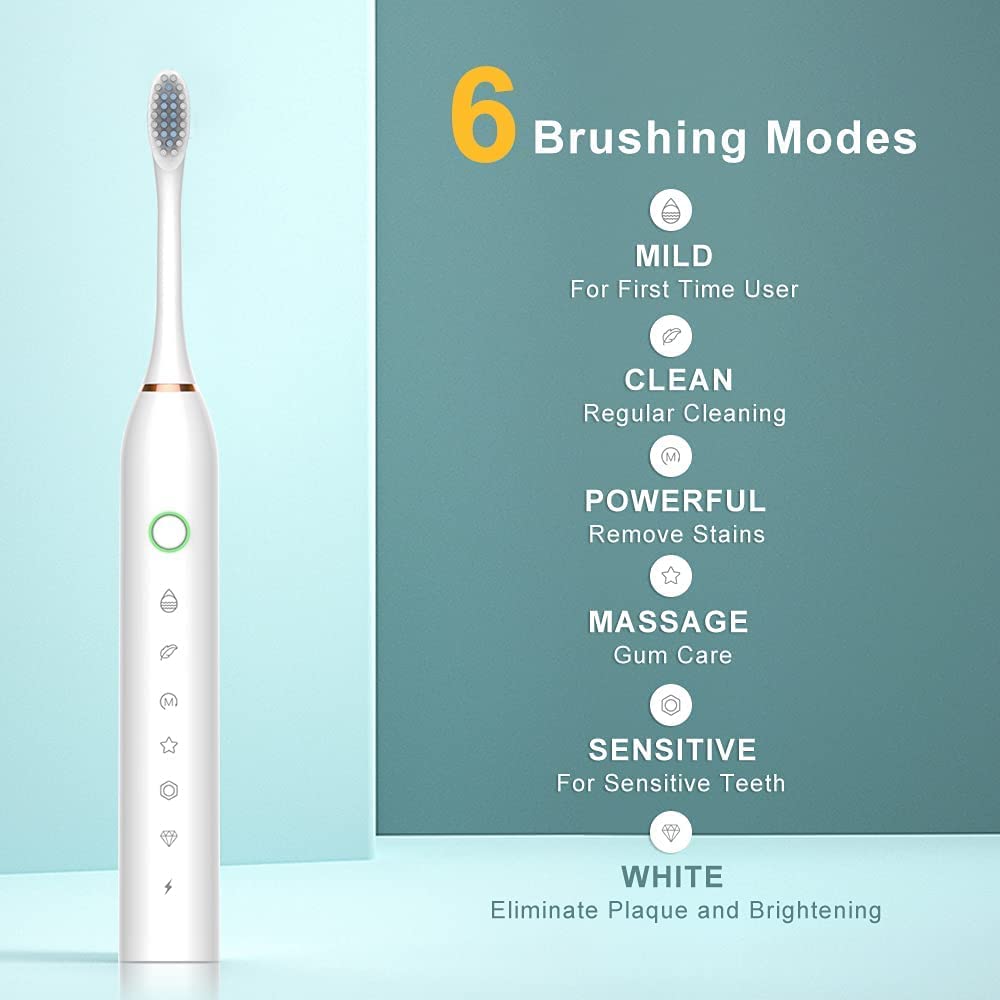 KLiHDSM 2 Pack Electric Toothbrushes Sonic Toothbrush Whitening with 8 Brush Heads, 6 Cleaning Modes and Smart Timer, for Adults Rechargeable Waterproof Cleaning Toothbrushes Black+Pink
