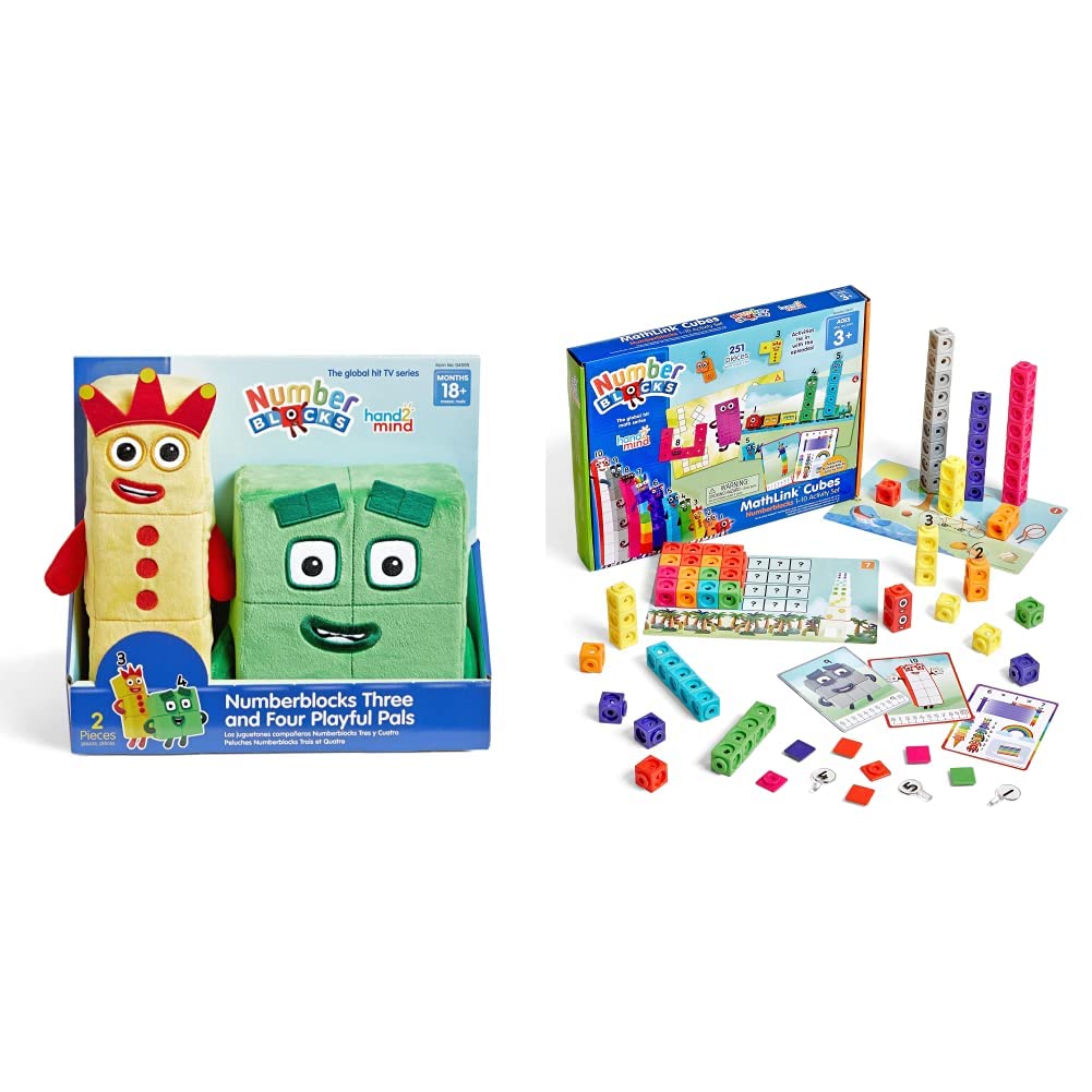 hand2mindhand2mind Numberblocks Three and Four Playful Pals & MathLink Cubes Numberblocks 1-10 Activity Set, 30 Preschool Learning Activities, Building Blocks for Toddlers 3-5