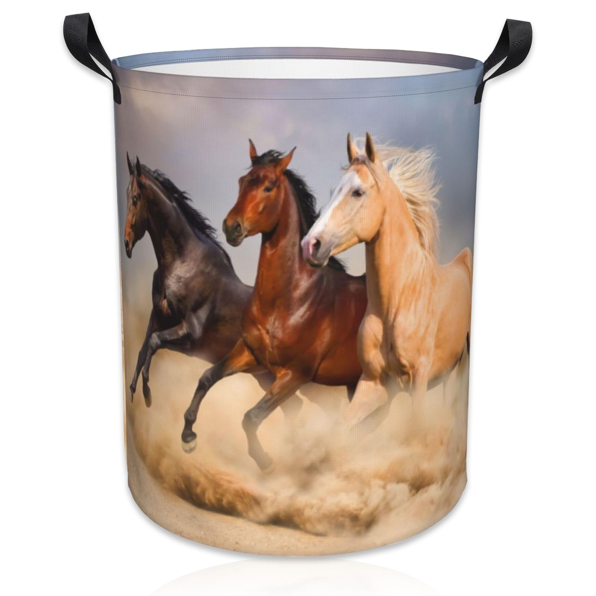 Naqiuli Horse Run Gallop in Sand Laundry Basket Foldable Laundry Hamper Waterproof Oxford Cloth Large Laundry Basket Clothes Storage Bucket Toy Organizer For Bathroom,Laundry,College 17.3 x16.5 Inch