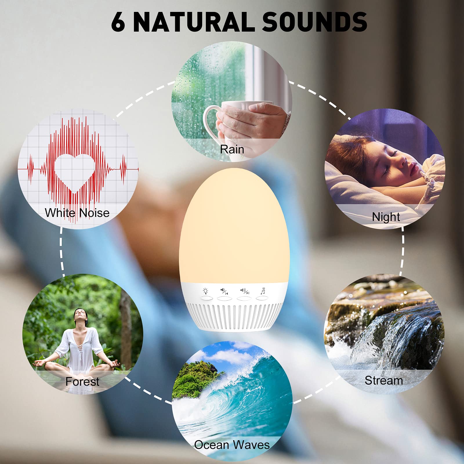 Night Light for Kids, Baby Night Light with White Noise Machine for Better Sleep, Special Control Mode by Press The Soft Shell, Portable Sound Machine for Baby&Adults, Home&Office