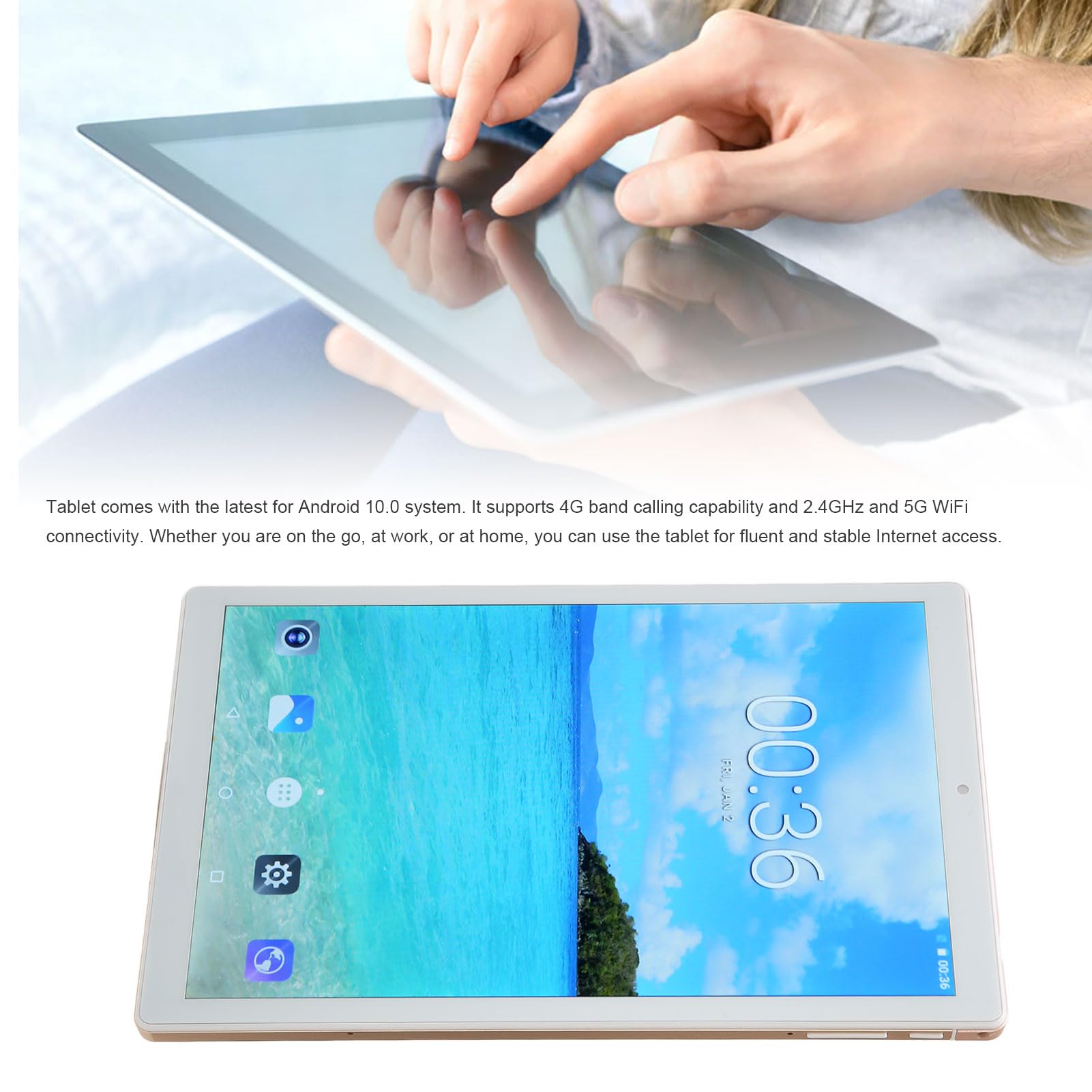 Gugxiom Android Tablet, 10.1 Inch FHD Screen, Octa Core Processor, 6GB RAM, 128GB ROM, 5MP+8MP Camera, 6000mAh, Support 4G Call (Gold)