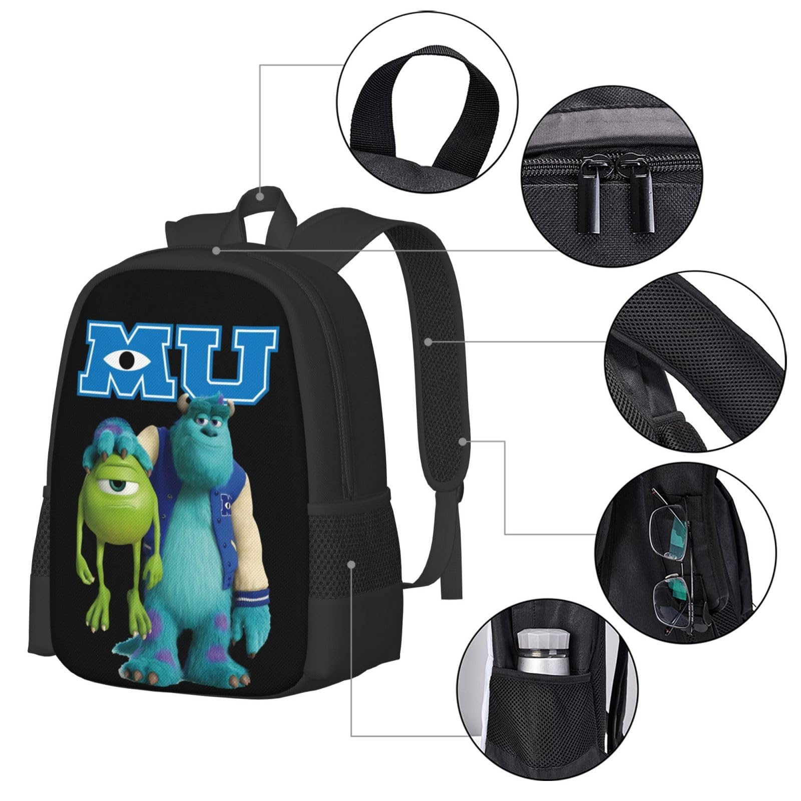 GLGFAS Monsters Anime Inc Backpack Large Capacity Leisure Travel Backpack Book Bag Outgoing Daypack 12.5x5.5x16.5 inch