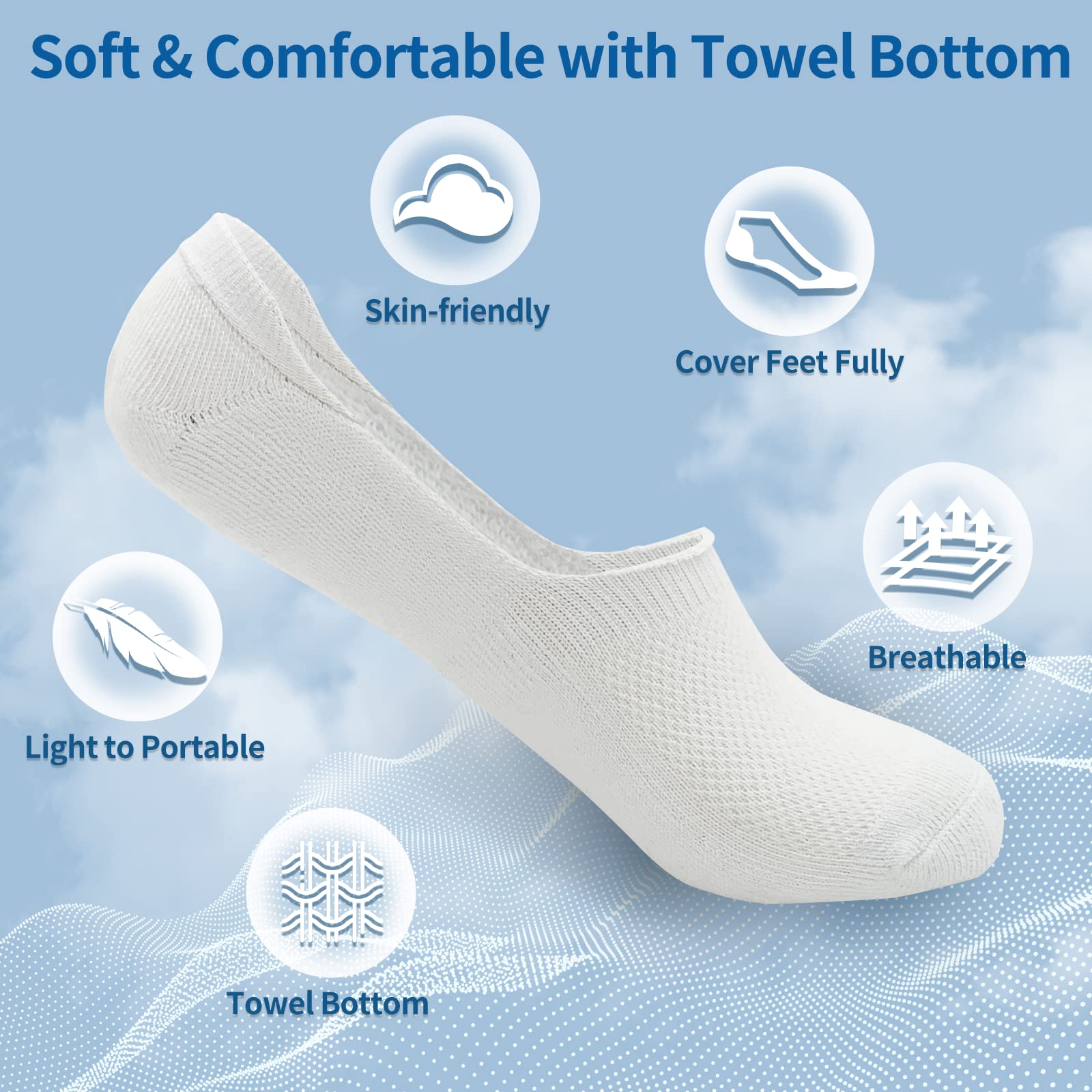 HERAN No Show Socks Men Size 6-12, 8-Pairs Low Cut Socks Men Ankle Athletic Socks, Mesh with Towel Bottom