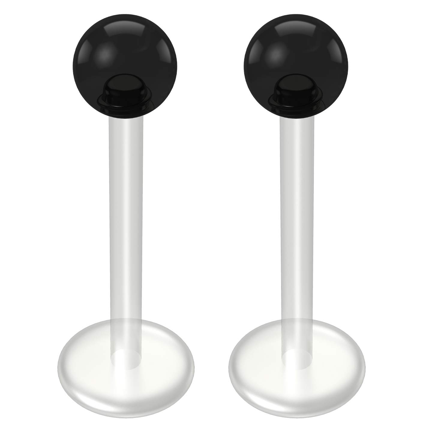 Evonix 2pc Black Labret 16g Studs Flexible Bioplast Clear Plastic Bioflex Monroe Piercing Jewelry 12mm