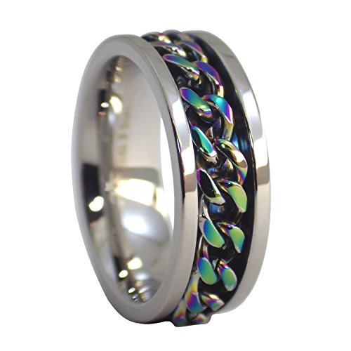 Fantasy Forge Jewelry Rainbow Chain Spinner Ring Stainless Steel 8mm Comfort Fit Band Sizes 3-17 (17)