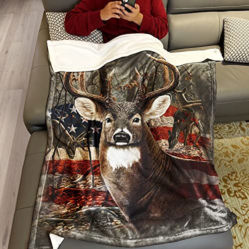 YISUMEI Deer Blanket American Flag Elements Throw Blanket Great Gifts for Boys Adults (50x60 Inches)