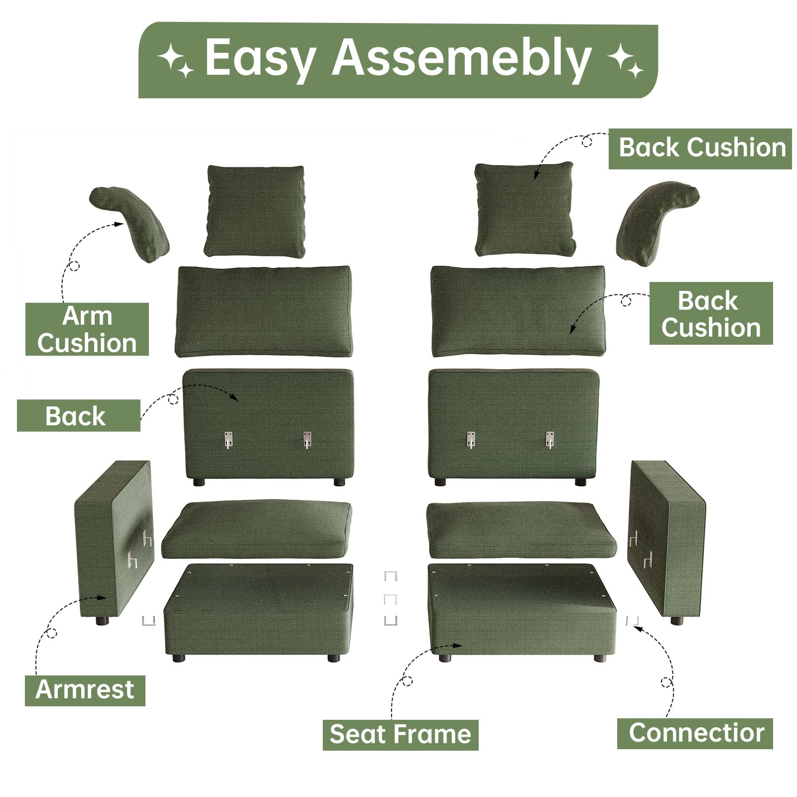 Guyii Sectional Sofa Couch, Modern Luxury Oversized 4-Seater Green Sofa with Storage Ottoman, Convertible Sofa with Back Cushions, L-Shaped Sofa for Living Room, Apartment, Home