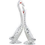 Garden Of Arts Metal Pair Kissing Duck Showpiece (6x3x18cm, Silver)