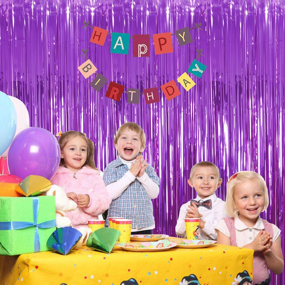 Fringe Curtains Party Decorations, Tinsel Streamers Birthday Party Decorations, Fringe Backdrop for Graduation, Baby Shower, Gender Reveal, Disco Party (2 Pack, Purple)