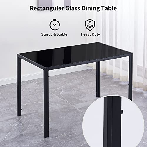ROOIOME Rectangular Glass Dining Table Black, Glass Kitchen Table for Restaurant and Small Apartment (L x W x H) 47.24" * 27.55" * 29.53"