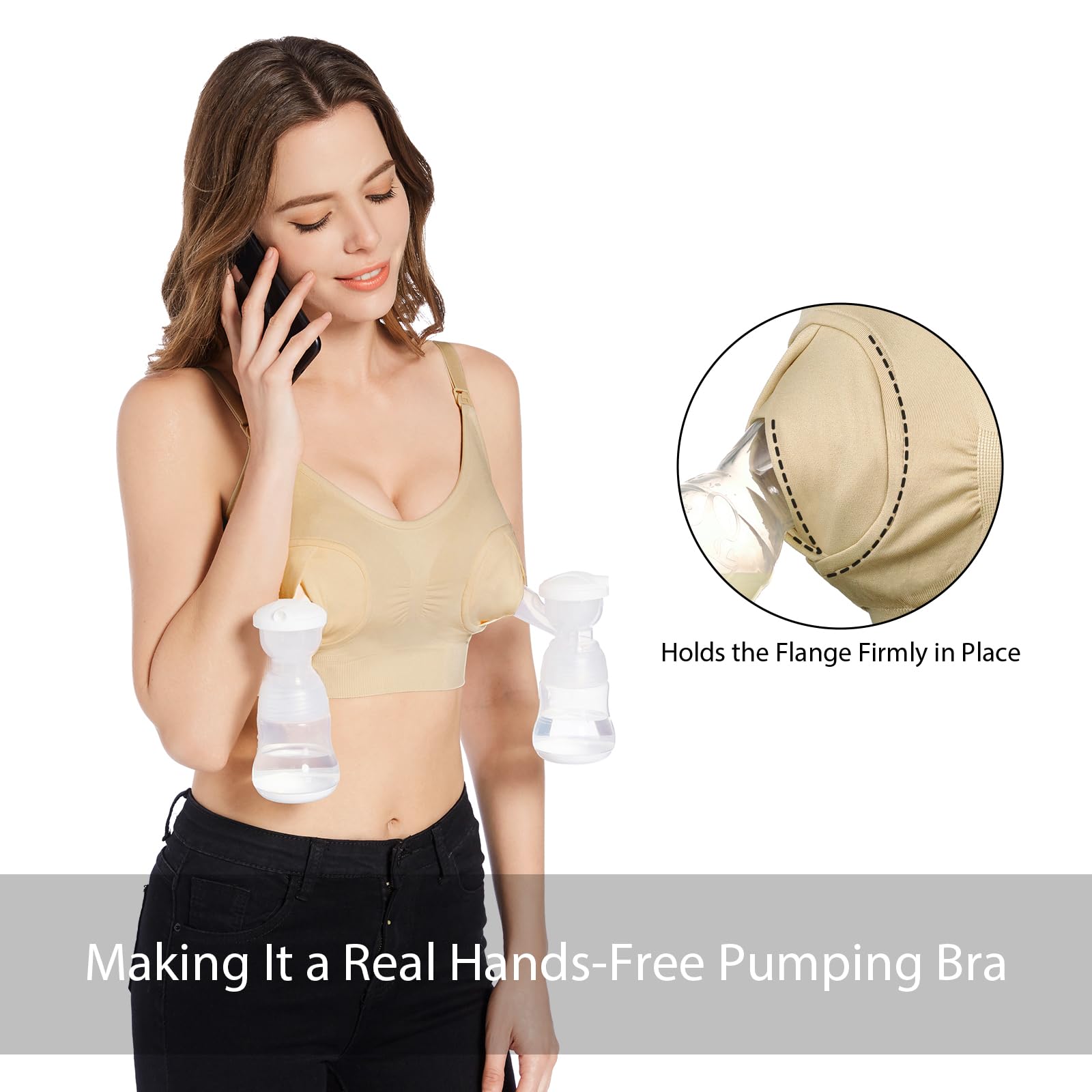 haakaa Hands Free Pumping Bra Nursing Bras for Breastfeeding-2 in 1 No Underwire Pumping and Nursing Bra, Suitable for All Breastfeeding Pumps (Black, Large)