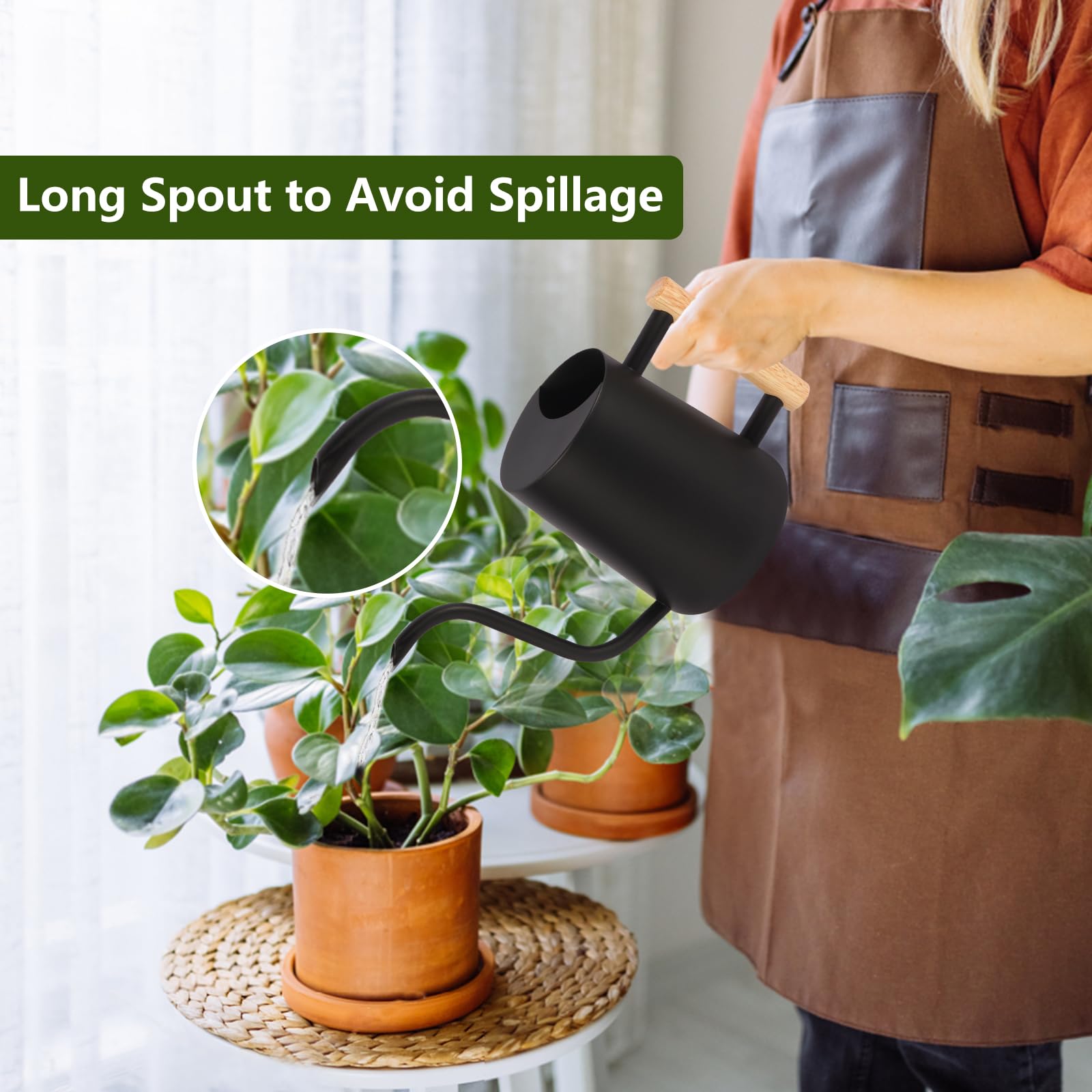 GUKJOB Plant Watering Can,35oz Metal Watering Can,Stainless Steel Watering Can Indoor Plants with Long Curved Spout,Small Watering Can for Indoor Plants,Bonsai Outdoor Garden Modern Decorative(Black)