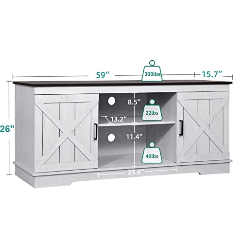 YITAHOME Buffet Cabinet, 59.5β Farmhouse Sideboard Buffet Storage Cabinet with Barn Door Coffee Bar Cabinet with Capacity 300 lbs for Home Dinning Living Room, Grey White/Espresso, 26β Height