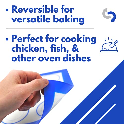 Jenaluca Silicone Baking Mat 2 Pack Non Stick with Cookie Measurements Heat Resistant for Cookies & Other Pastries or Meat,Pastry Mat,Non Slip- 16.5 x 11.6