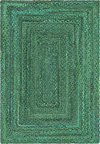 Unique Loom Braided Chindi Collection Area Rug - Layer (4' 1" x 6' 1" Rectangle, Green/ Hunter Green)