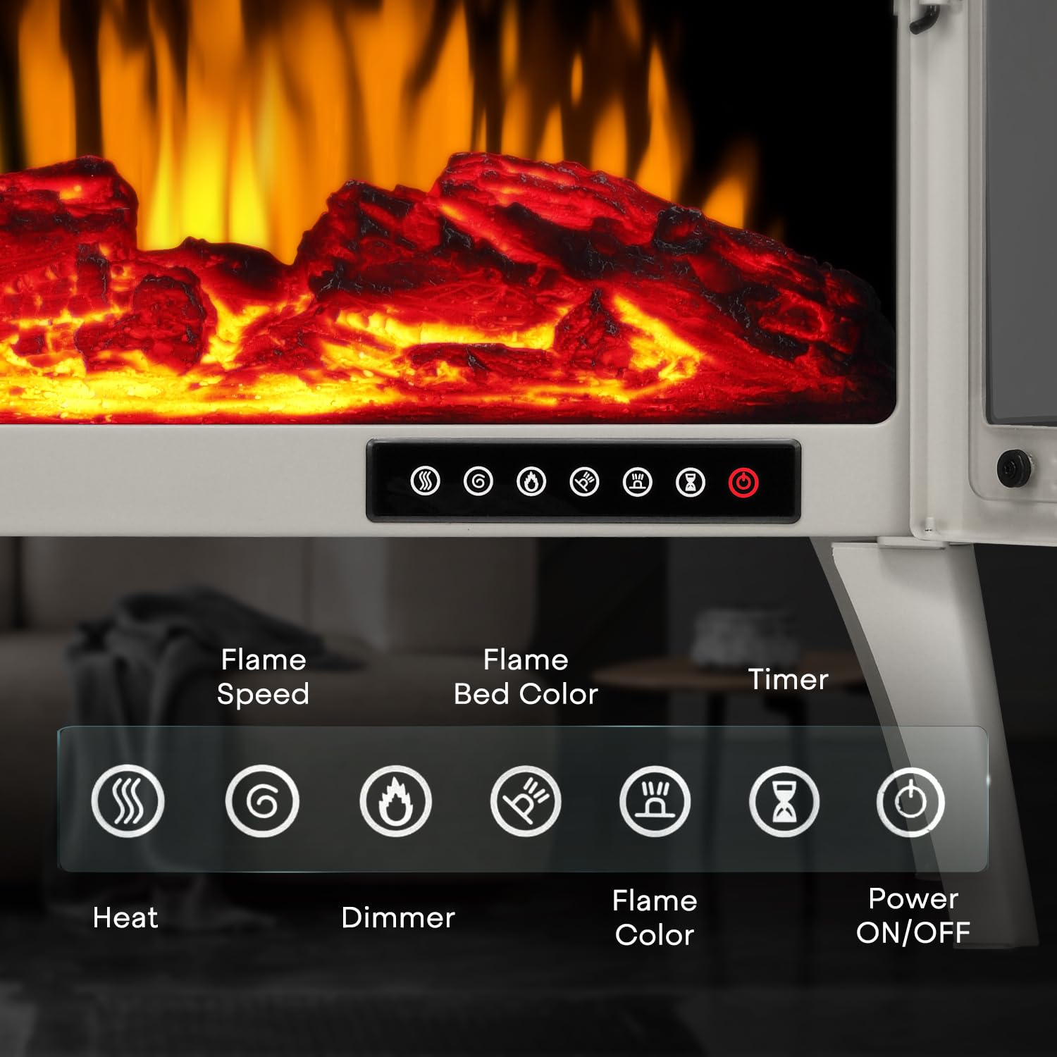 Electric Fireplace Stove Heater with 3D Flame Effect Portable Indoor 23" Freestanding Fireplace 500W/1500W